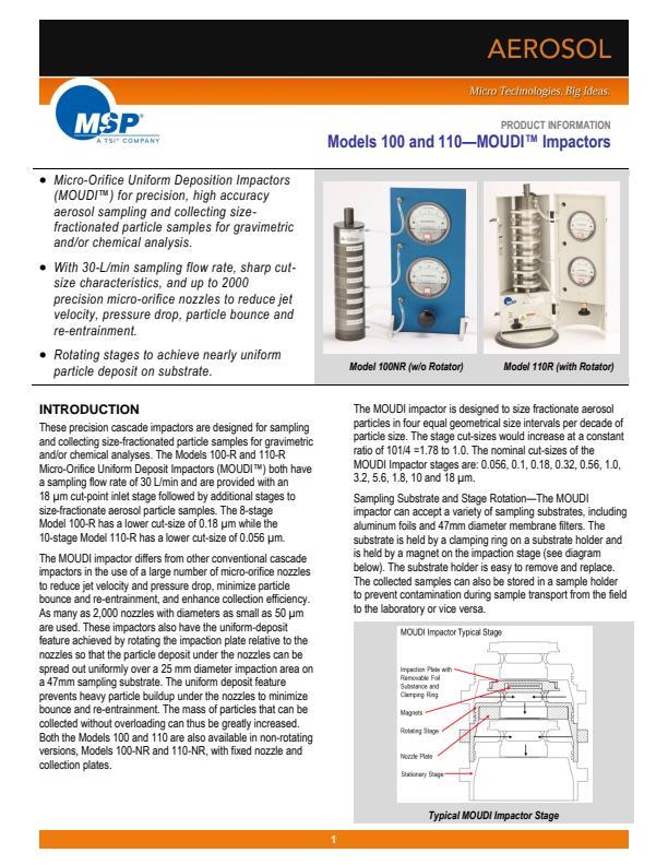 Moudi - Model 100NR, 100S4, 110NR - Classic, Precise Cascade Impactors ...