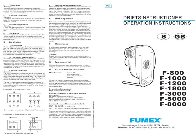 Fumex - F Series - Industrial Fans - Manual