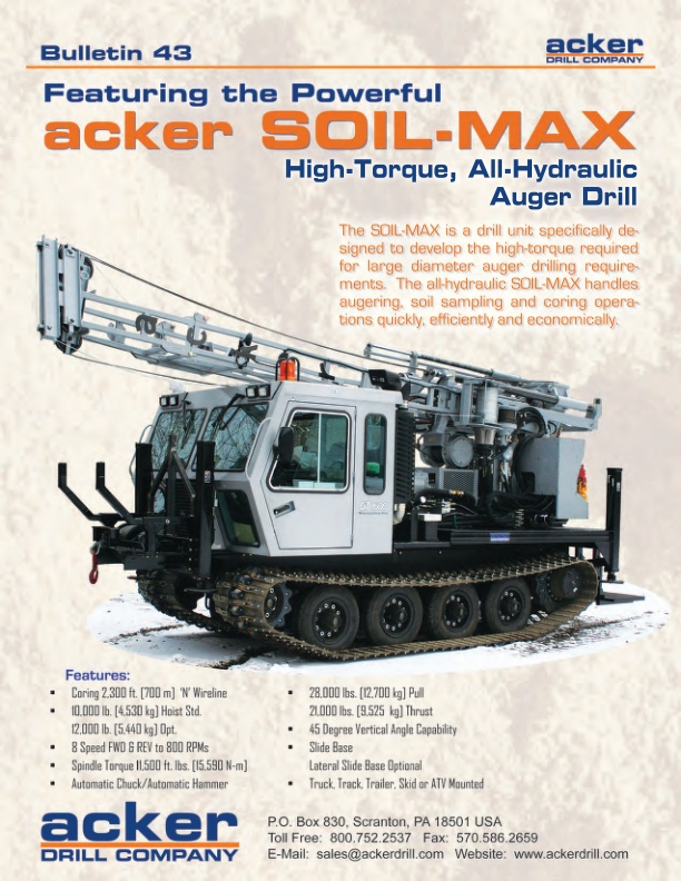 Acker - Model Soil-Max - High Torque All Hydraulic Auger Drill Rig ...