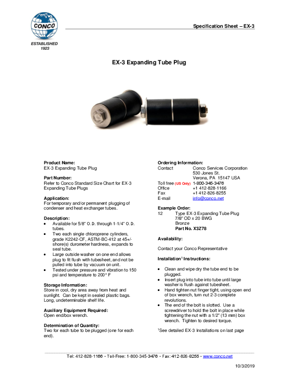 Conco - Model EX-3 - Expanding Tube Plug Brochure