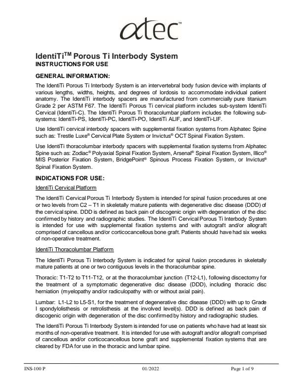 ATEC - Model IdentiTi C - Interbody Implants - Brochure