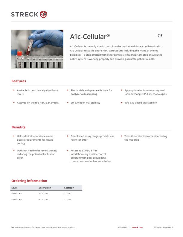 A1c-Cellular - HbA1c Control With Intact Red Blood Cells - Brochure