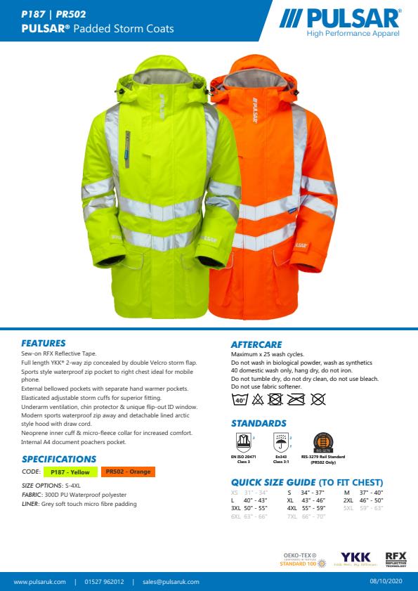 PULSAR - Model PR502 - Rail Spec Padded Storm Coat - Brochure