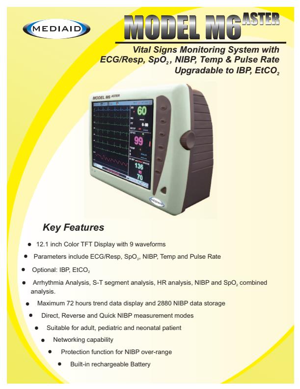 Mediaid - Model M6 Aster - Vital Signs Monitoring System - Brochure