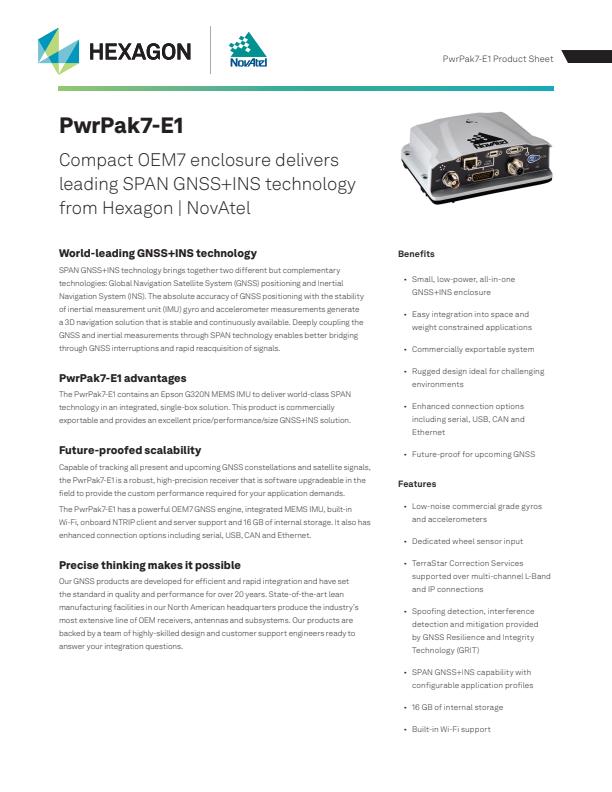 NovAtel - Model PwrPak7-E1 - Combined Systems - Brochure