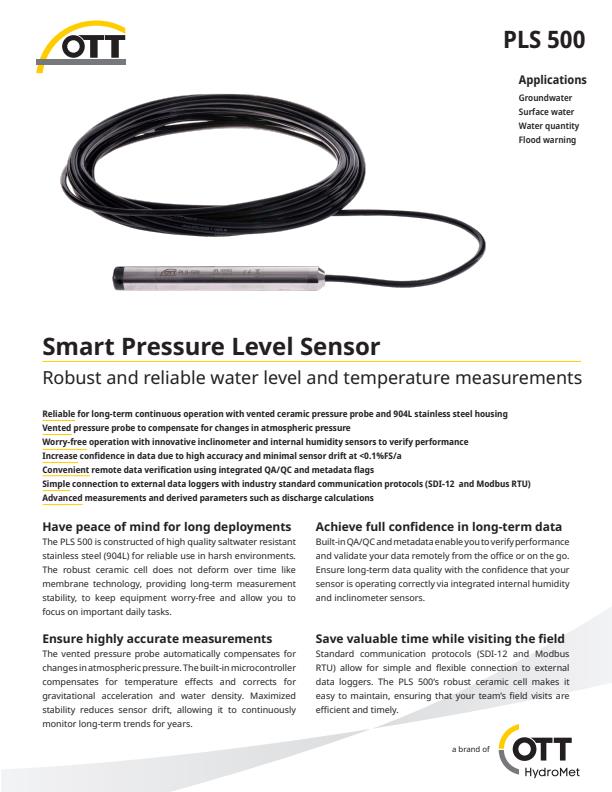 OTT - Model PLS 500 - Pressure Level Sensor - Datasheet