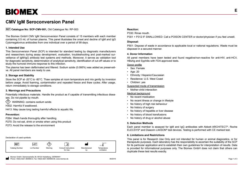 SCP-CMV-001 - CMV IgM Seroconversion Panel Brochure
