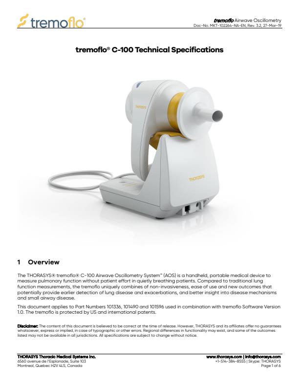 tremoflo - Model C-100 - Airwave Oscillometry System (AOS) Measures ...