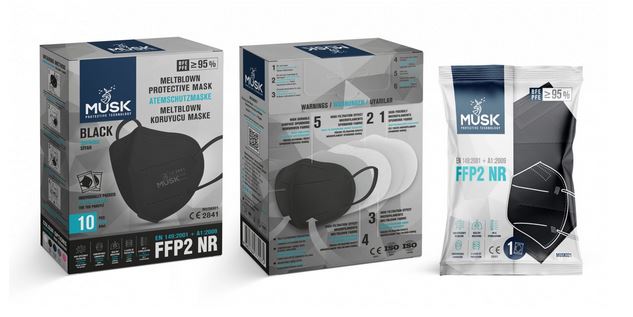 Musk 021 - Black - FFP2 NR Disposable Folded Respirator