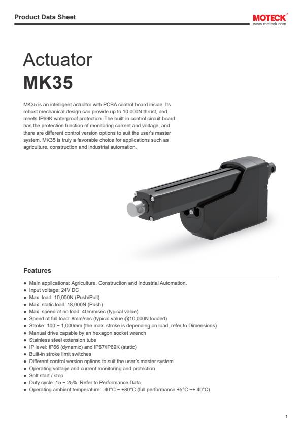 Moteck - Model MK35 - Intelligent Actuator - Brochure