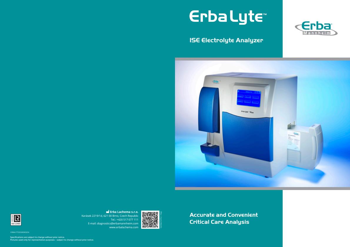 Erba - Model ErbaLyte Series - Electrolyte Analyzers- Brochure