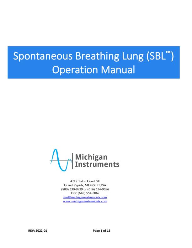 MI - Model SBL - Spontaneous Breathing Lung Simulator - Operations Manual