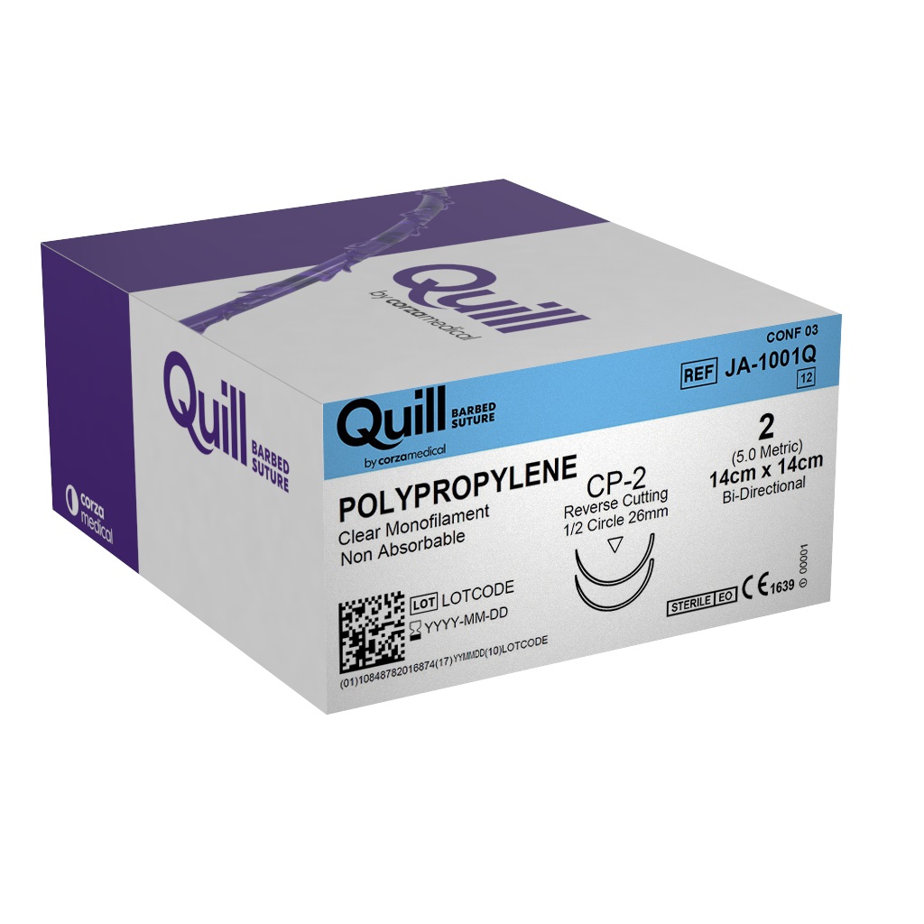 Quill Barbed Suture JA-1001Q Polypropylene 2 Undyed 14cm x 14cm CP-2 Bi