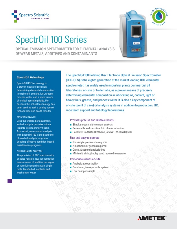 Ametek Spectro - Model SpectrOil 100 Series (RDE-OES) - Rotating Disc ...