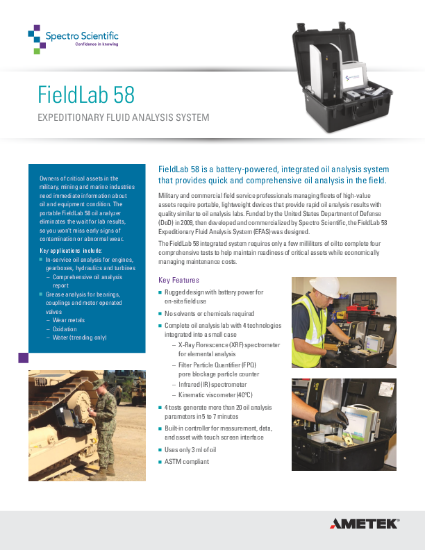 Ametek Spectro - Model FieldLab 58 - Portable Oil Lab Analyzer - Brochure