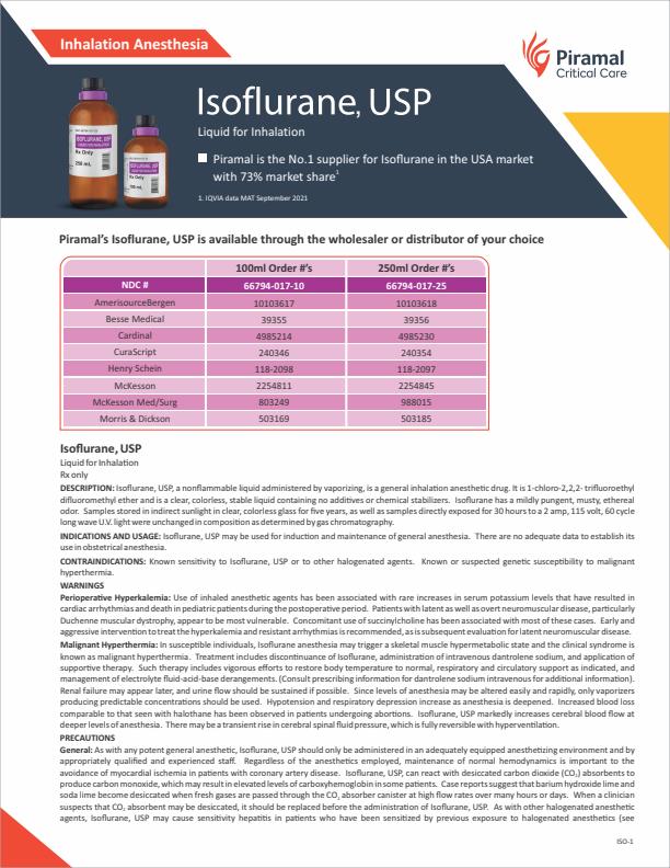 Piramal - Isoflurane, USP Brochure