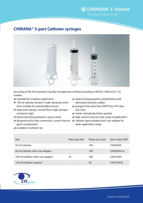 Chirana - 3-Part Catheter Syringes - Brochure
