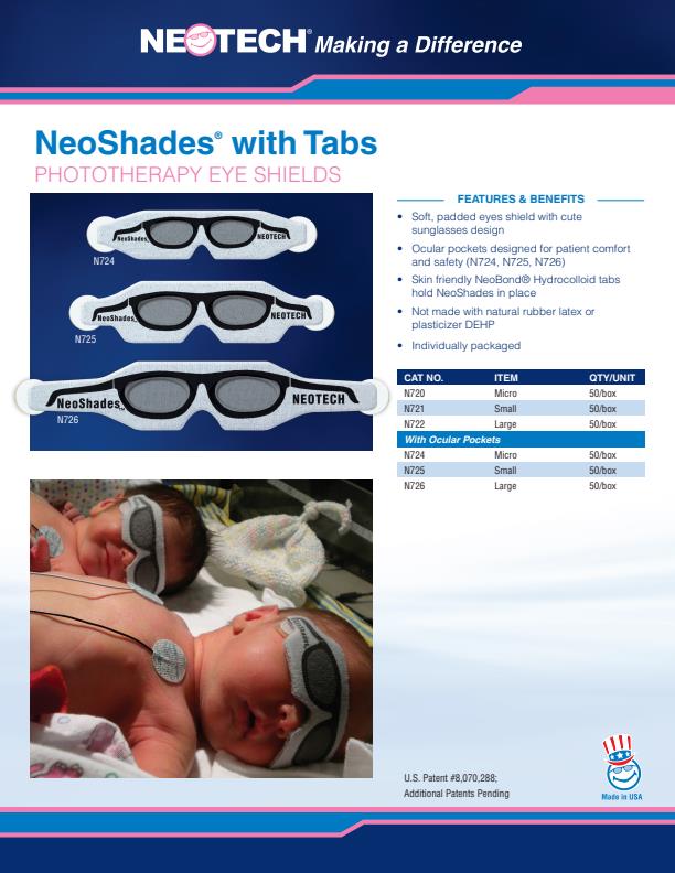 NeoShades with Tabs - Phototherapy Eye Shields - Datasheet