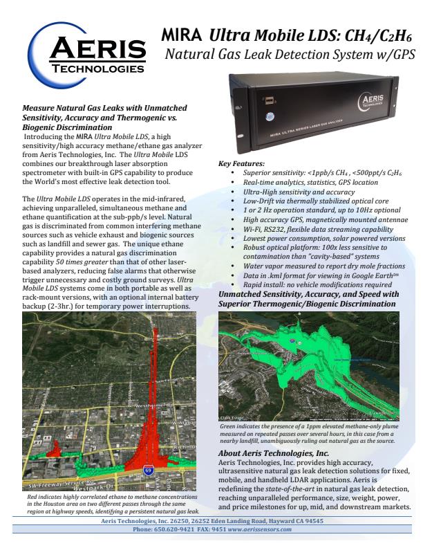 Aeris MIRA - Model Ultra Mobile LDS - Natural Gas Leak Detection System ...
