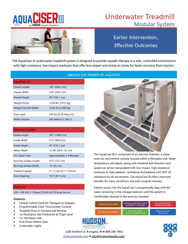 AquaCiser - Model III - Self-Contained Underwater Treadmill System ...