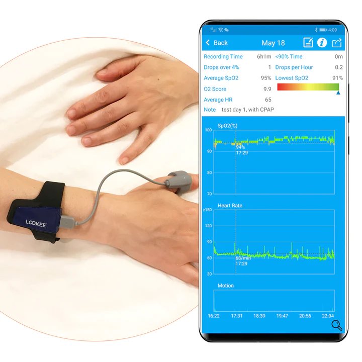 Lookee Wrist Sleep Oxygen Monitor With Vibration Alarm On Finger