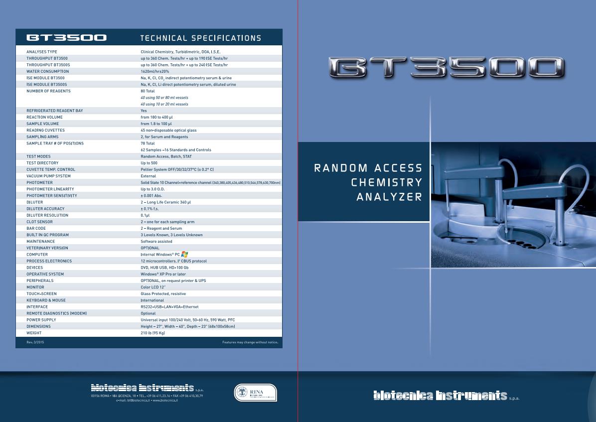 Biotecnica Instruments - Model BT 3500 - Automatic Analyzer Brochure