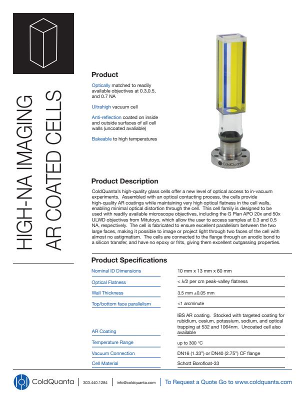 ColdQuanta - High-NA Imaging Cells Datasheet