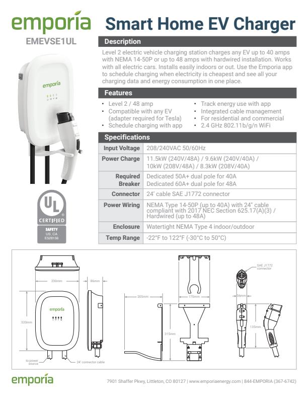 Emporia - Electric Vehicle EV Charging Station Datasheet