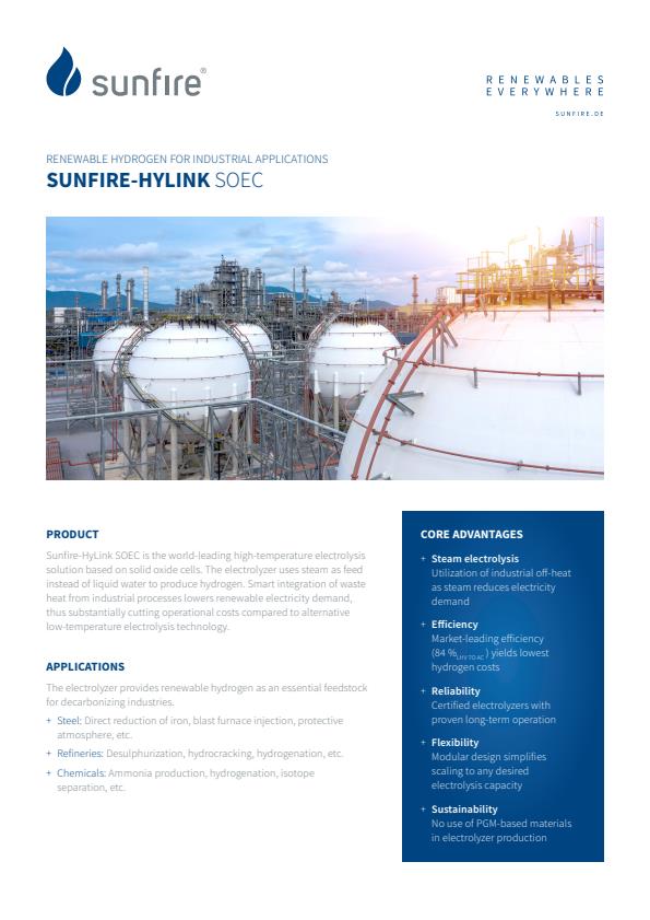 Sunfire Hylink - Model SOEC - Solid Oxide Cell Electrolyzer Datasheet