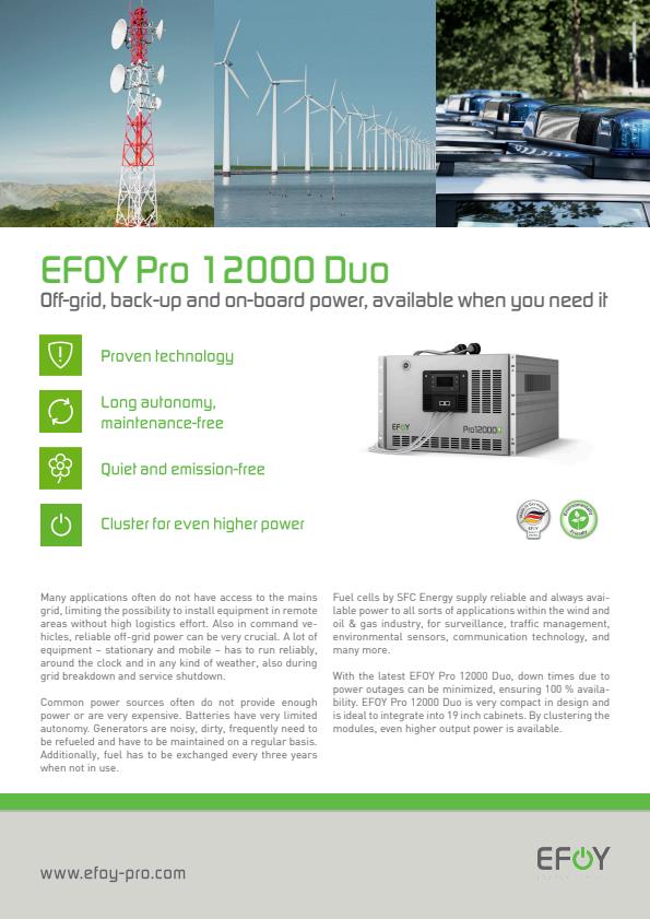 SFC EFOY Pro - Model 12000 Duo - Power Generator Datasheet
