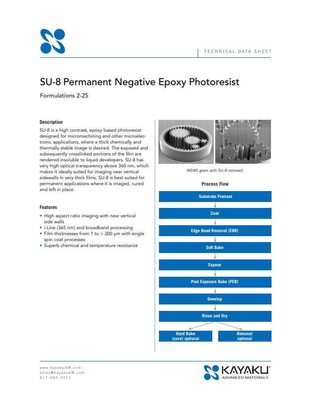 Kayaku - Model SU-8 - Permanent Negative Epoxy Photoresist Datasheet