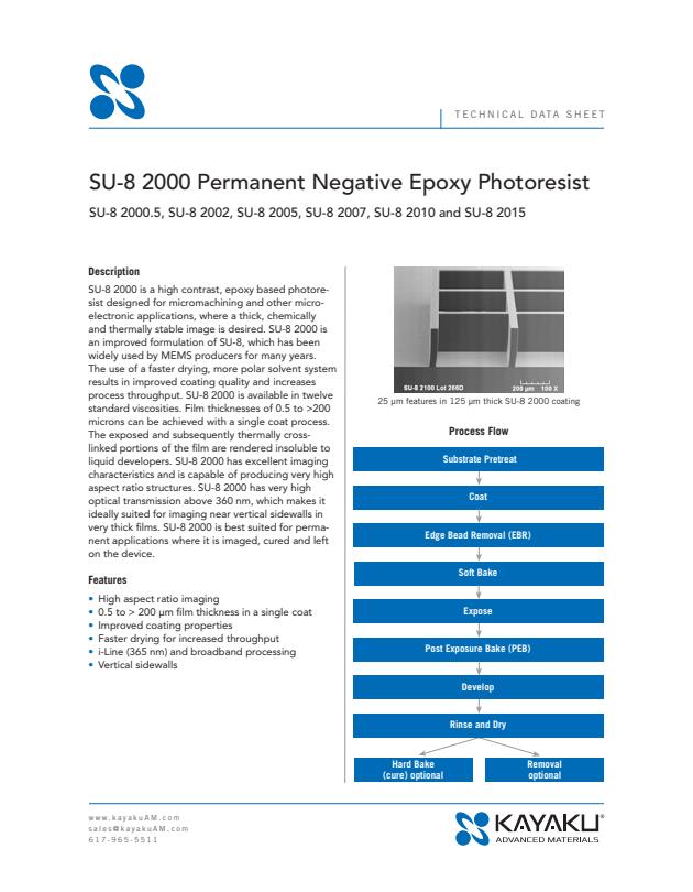 Kayaku - Model SU-8 2000 - Permanent Negative Epoxy Photoresist Datasheet