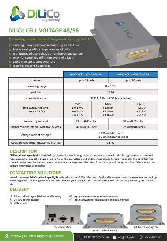 DiLiCo - Model 48/96 - Cell Voltage Device Datasheet