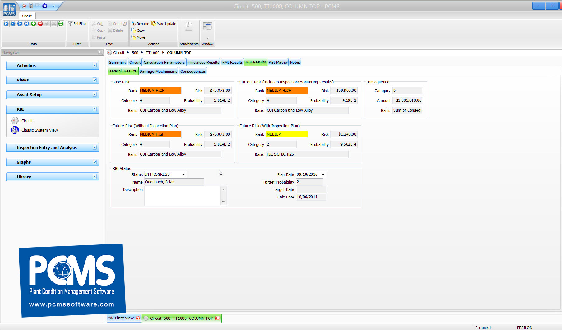PCMS Risk-Based Inspection (RBI) Module