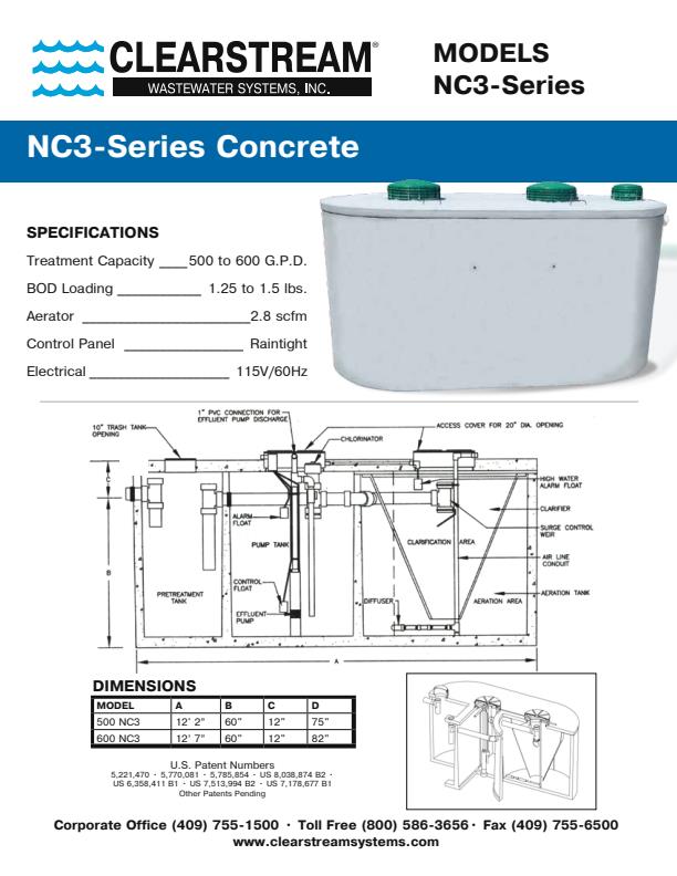 Clearstream - Model NC3 Series - Concrete Systems Datasheet