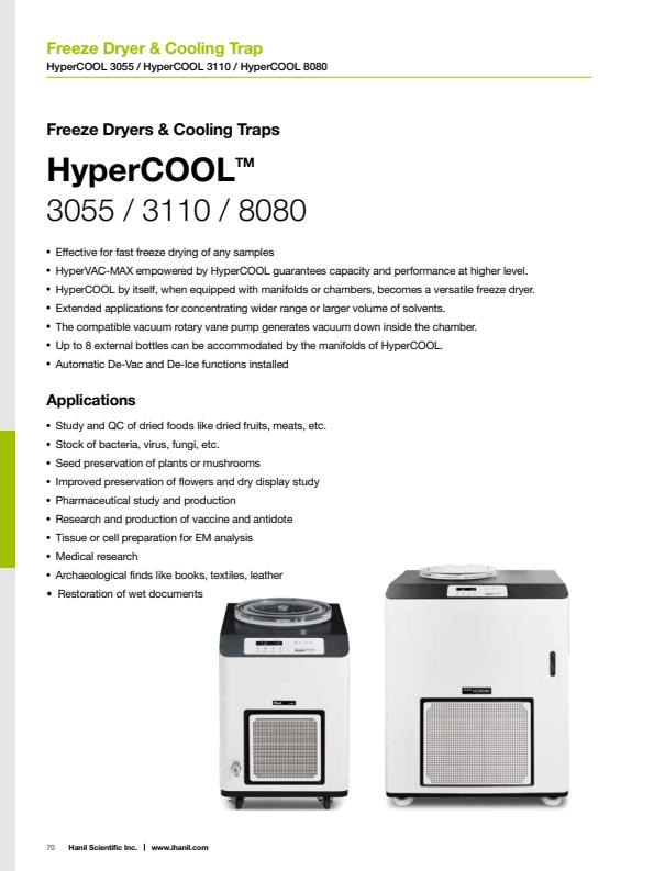 Hanil - Model HyperCOOL 3110 - Freeze Dryers & Cooling Traps Datasheet