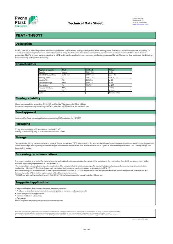PBAT TH801 - Technical Data Sheet