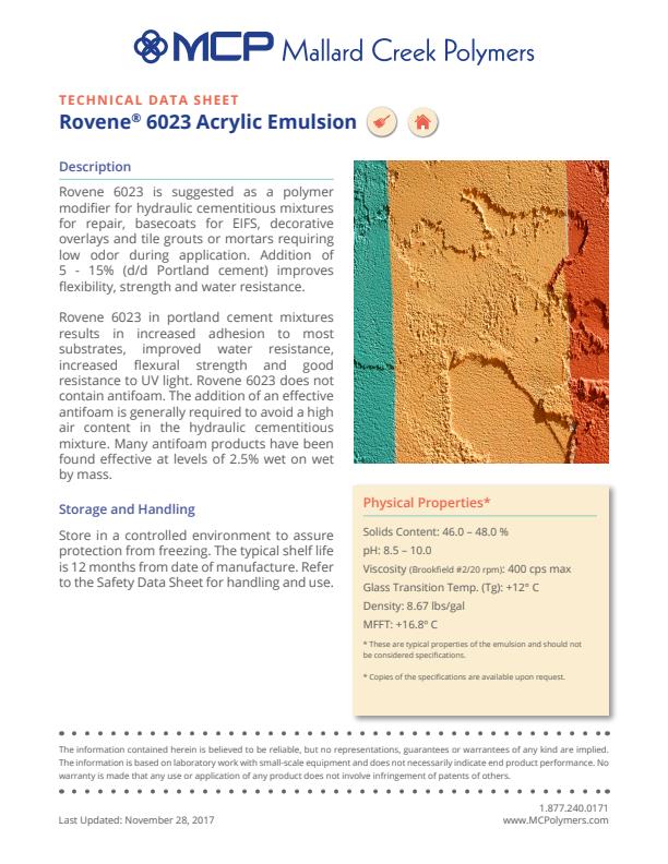 MCP Rovene - Model 6023 - Acrylic Emulsion Datasheet