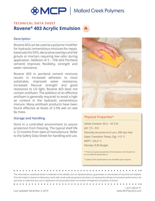 MCP Rovene - Model 403 - Polymer Modifier for Hydraulic Cementitious ...