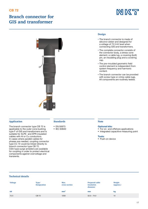 NKT - Model CB 72 - Branch Connector Datasheet