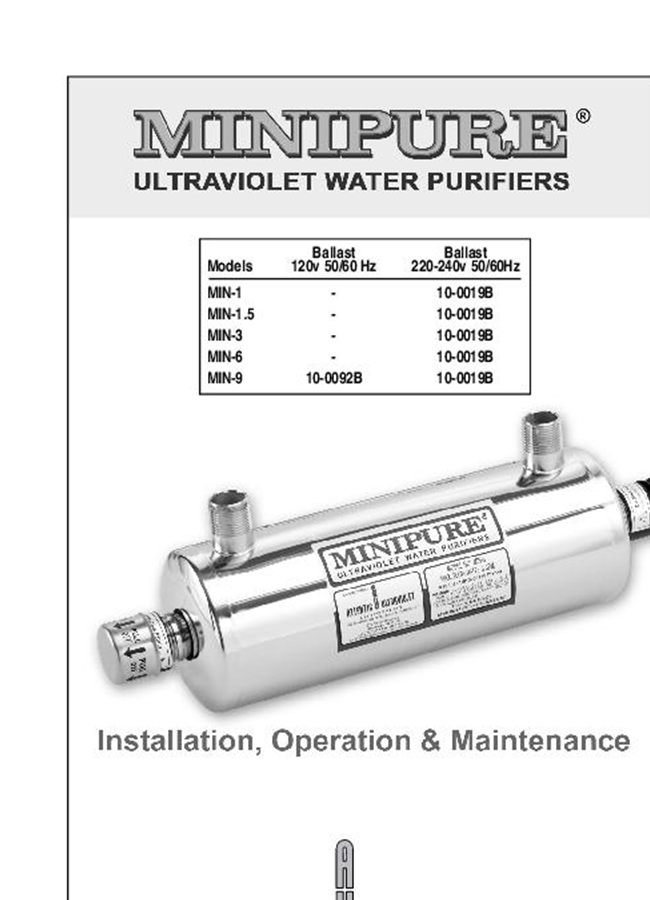 Minipure - Germicidal Ultraviolet Water Purifiers - Manual