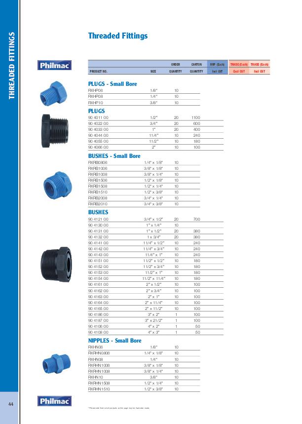 Philmac - Model BSP - Polypropylene Threaded Fitting - Brochure