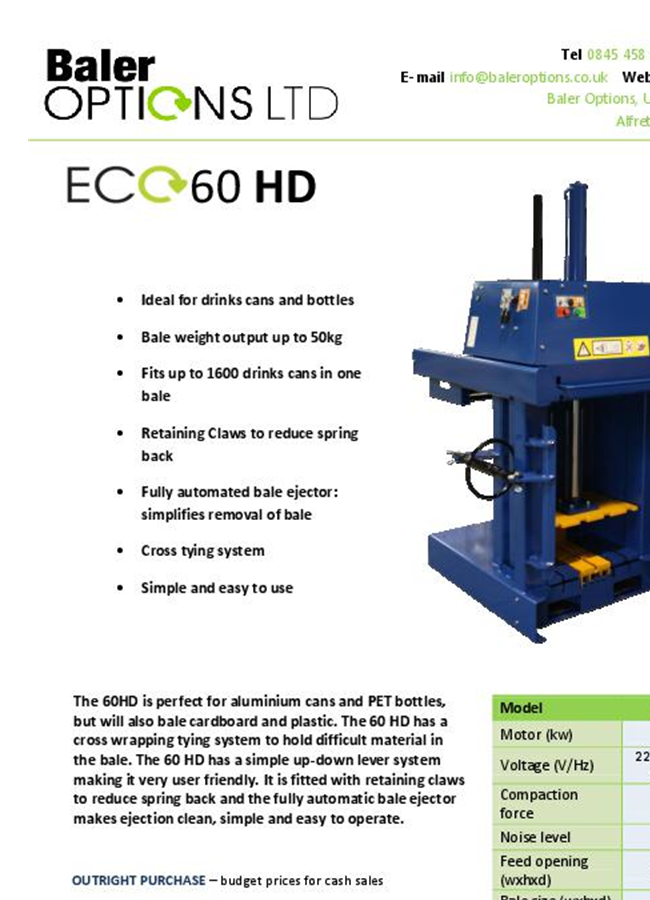 Baler Options - Model Auto 70 - Vertical Baler - Brochure