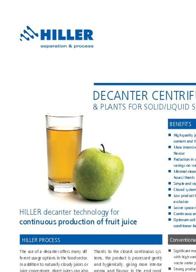 Hiller - Model DecaPress - Decanter Centrifuges - Brochure