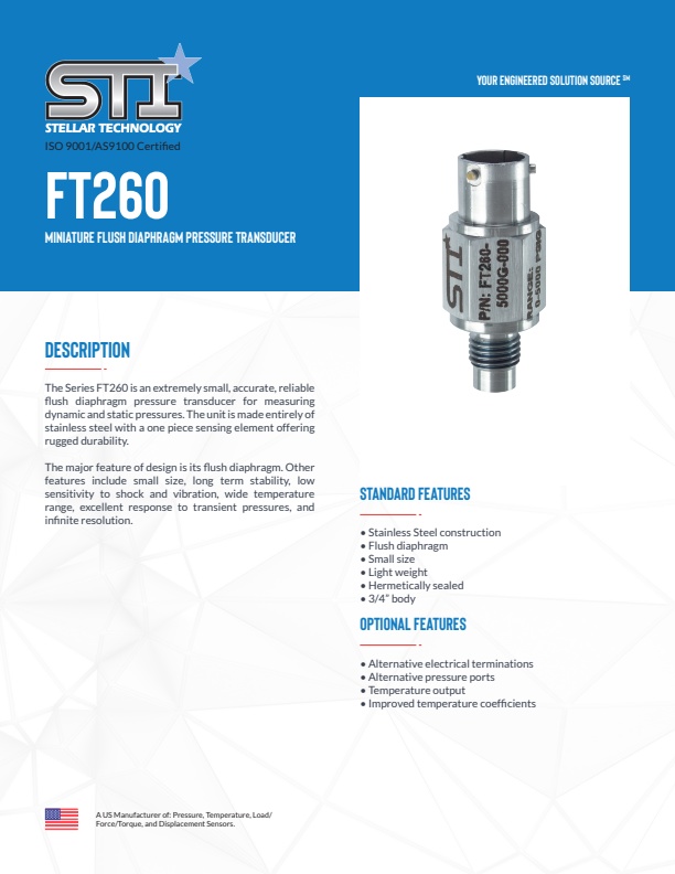 STI - Model FT260 Series - Miniature Flush Diaphragm Pressure ...