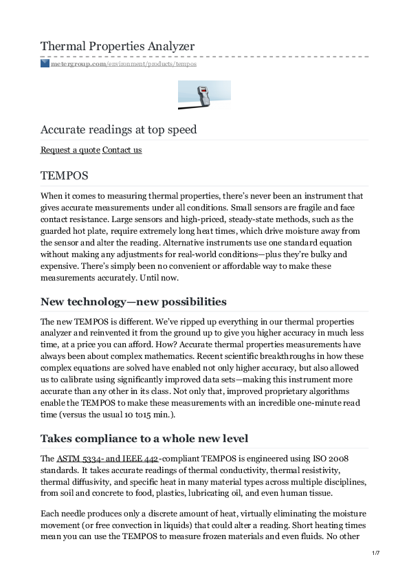 Tempos - Thermal Properties Measurements - Datasheet