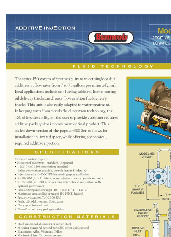 Hammonds - Model 150 - Positive Displacement Stationary Injection ...