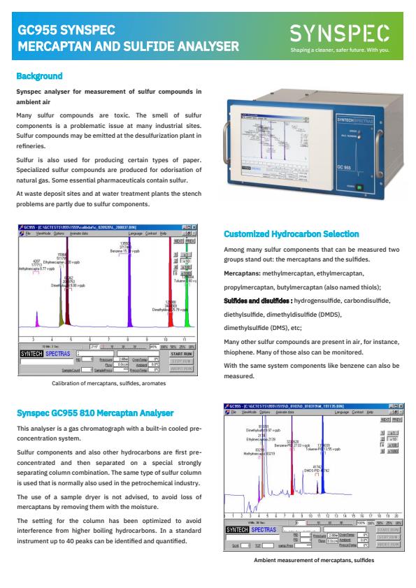 Synspec - Model GC955 810 - Mercaptan and Sulfide Analyser - Datasheet