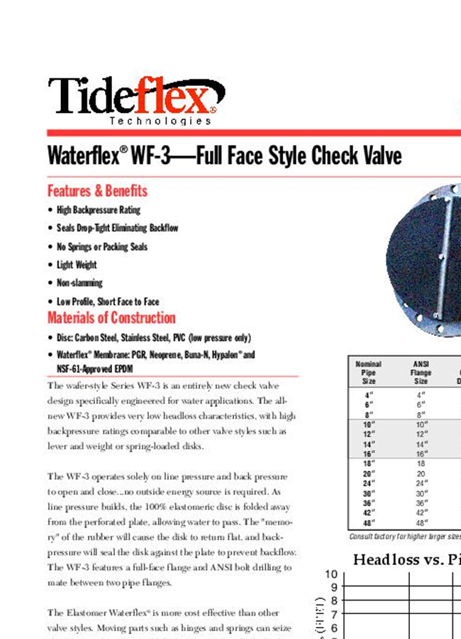 Tideflex - Waterflex WF-3 Series - Check Valves - Brochures
