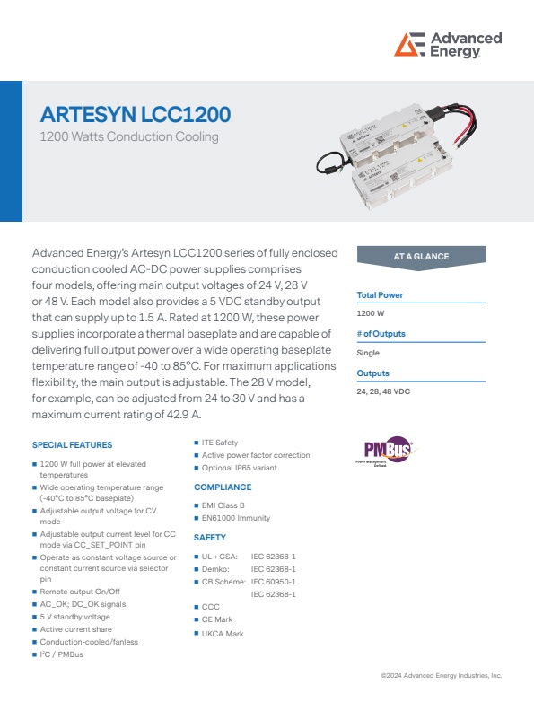 Advanced Energy - Model Artesyn - LCC1200 Series - 1200 W Conduction ...